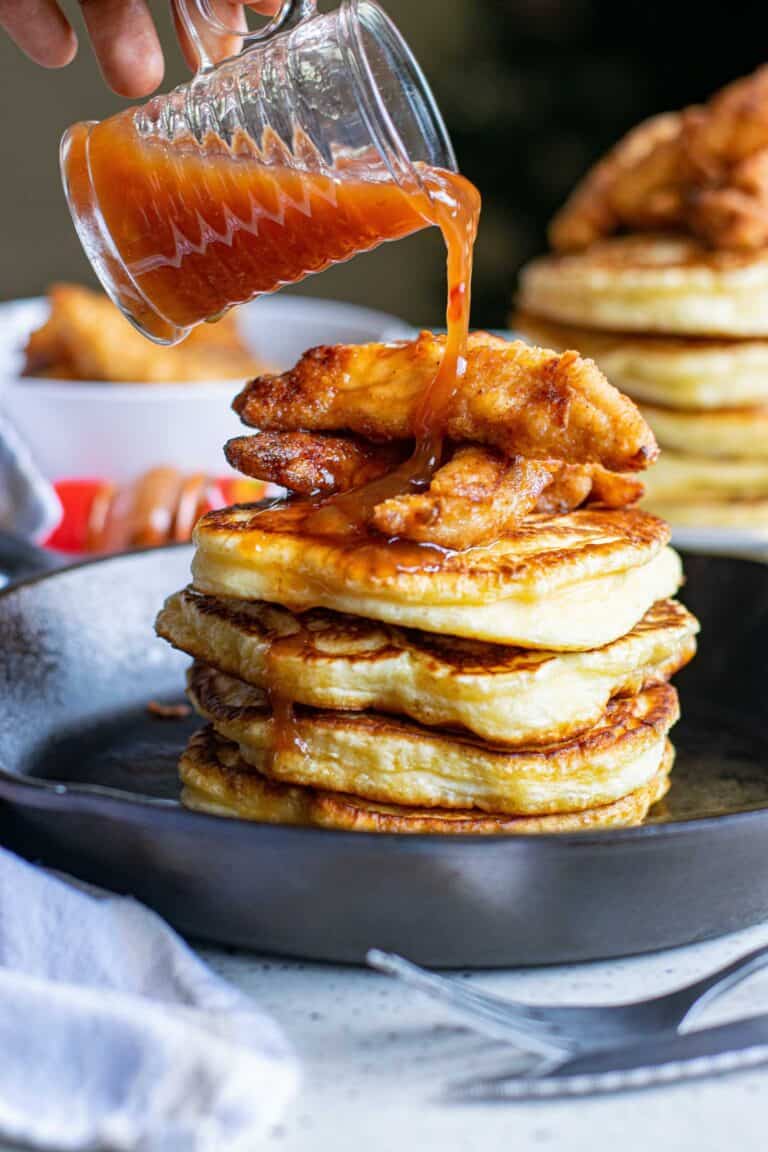 Hot Chicken Pancakes with Sriracha Maple Syrup • Pancake Recipes