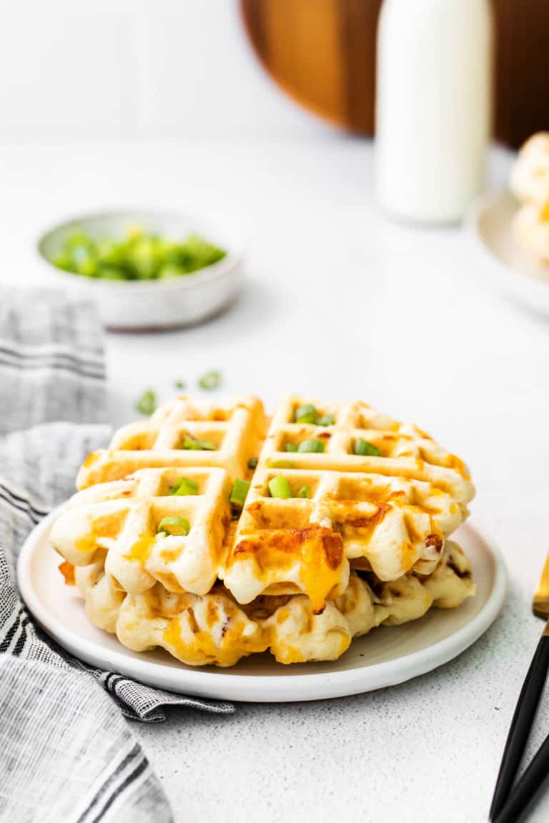 Bacon Cheddar Savory Waffles • Pancake Recipes
